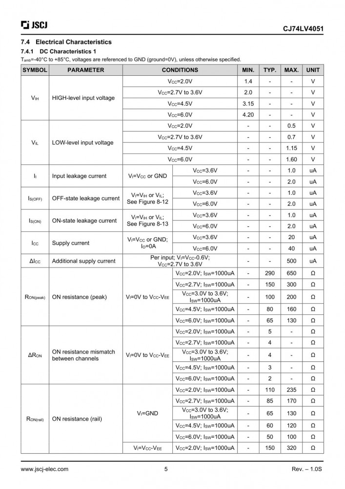 CJ74LV4051 datasheet page 5