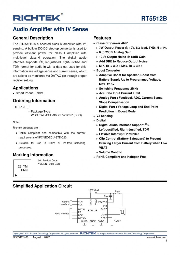 RT5512B datasheet page 1