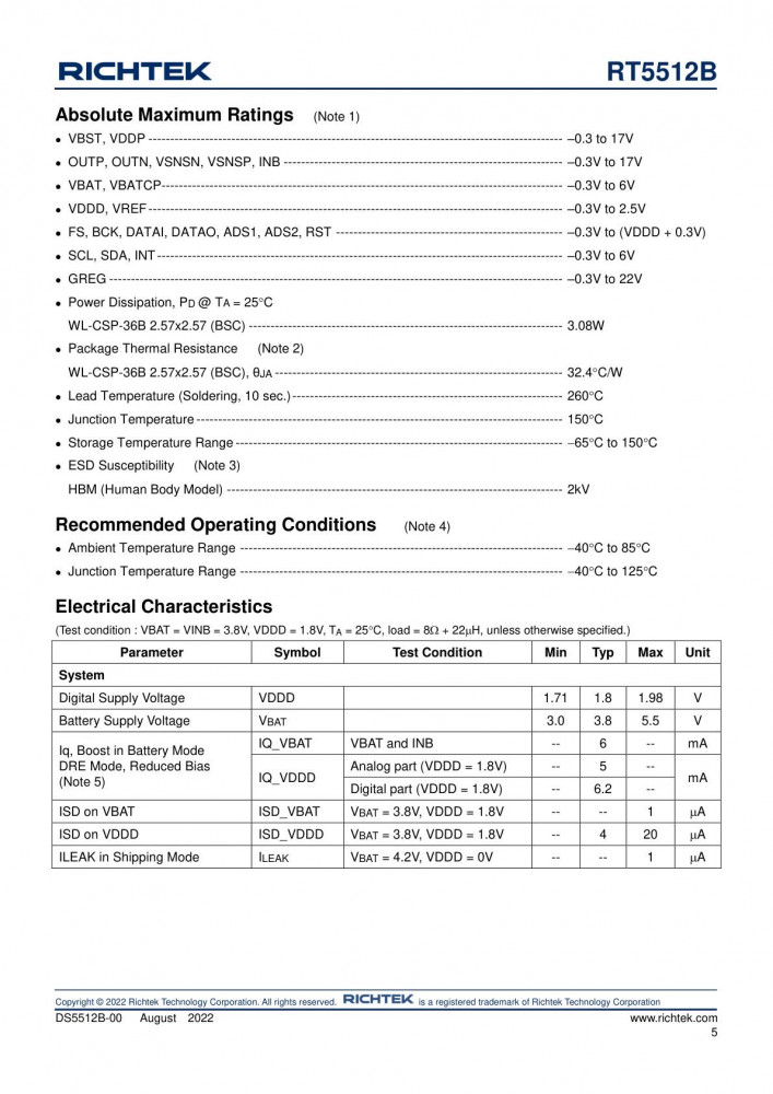 RT5512B datasheet page 5