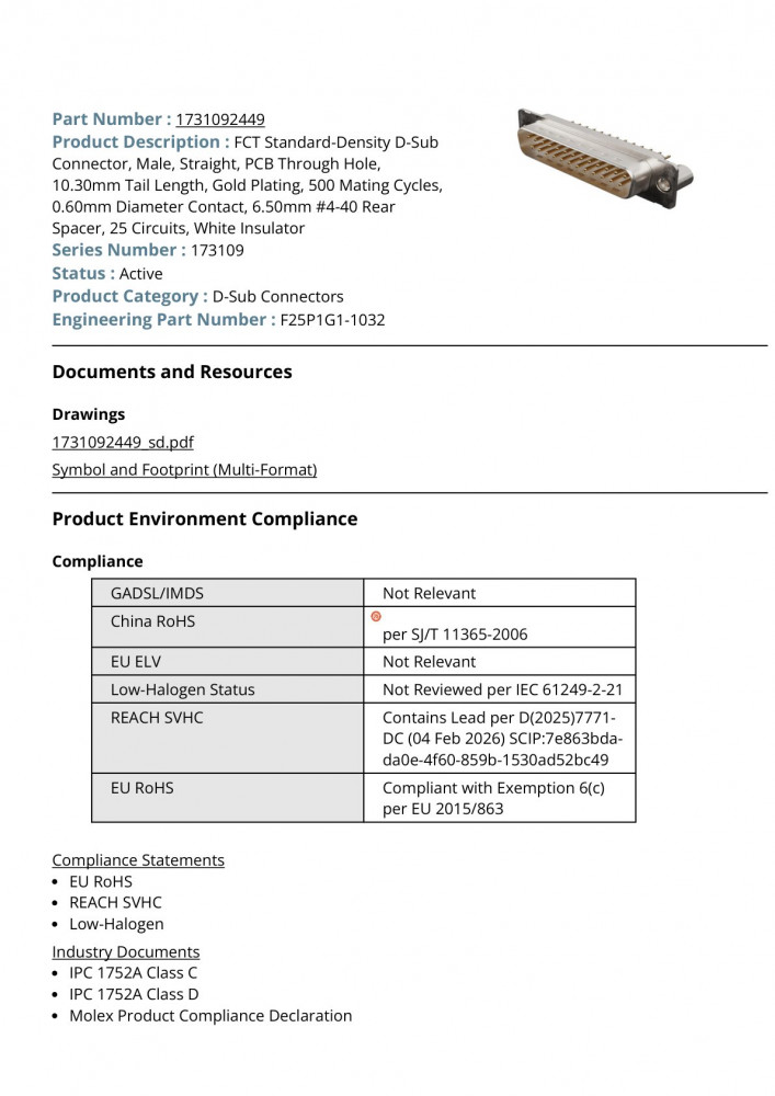 MOLEX 1731092449 product drawing page 1