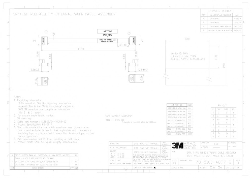 3M 5602 SATA cable drawing page 1