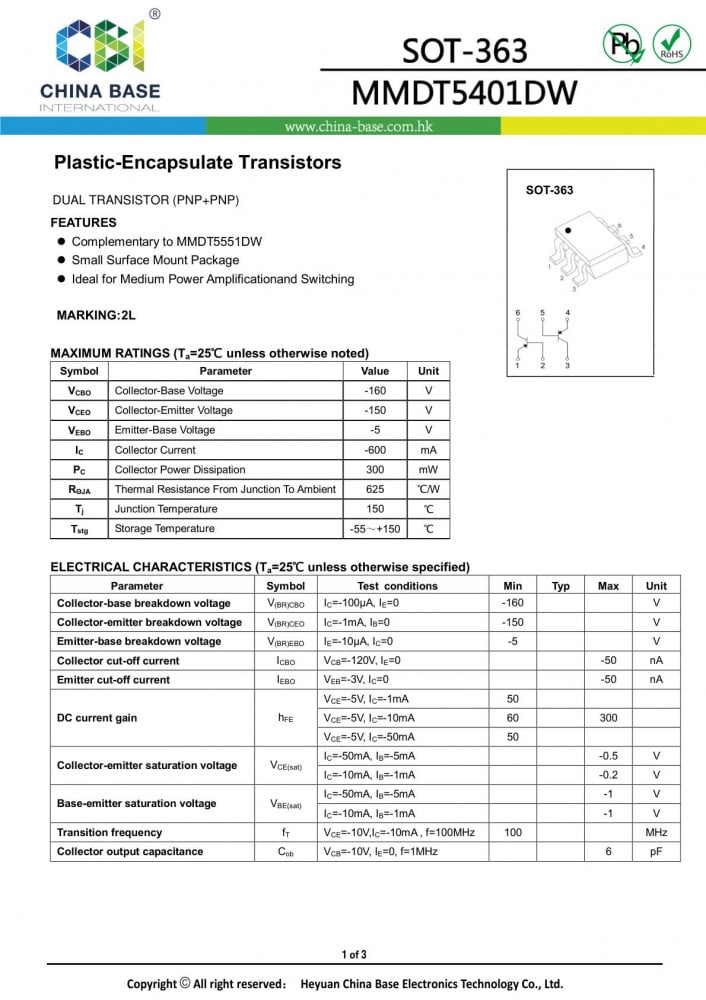 MMDT5401DW datasheet page 1