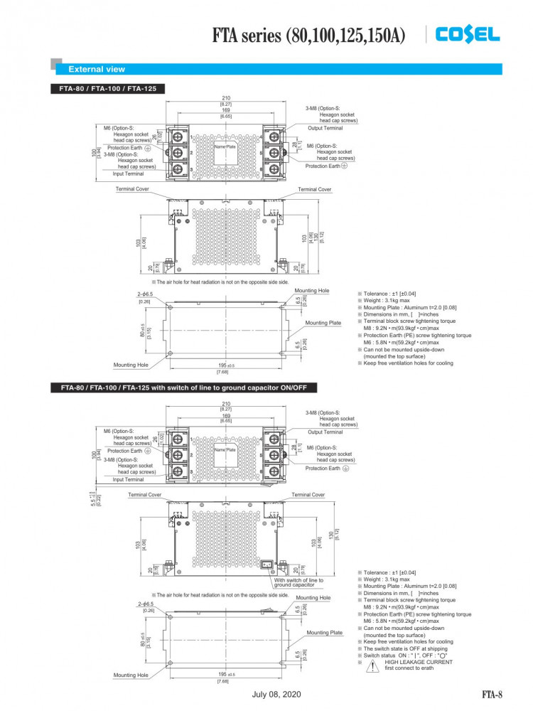 Cosel FTA-100-683-S specifications page