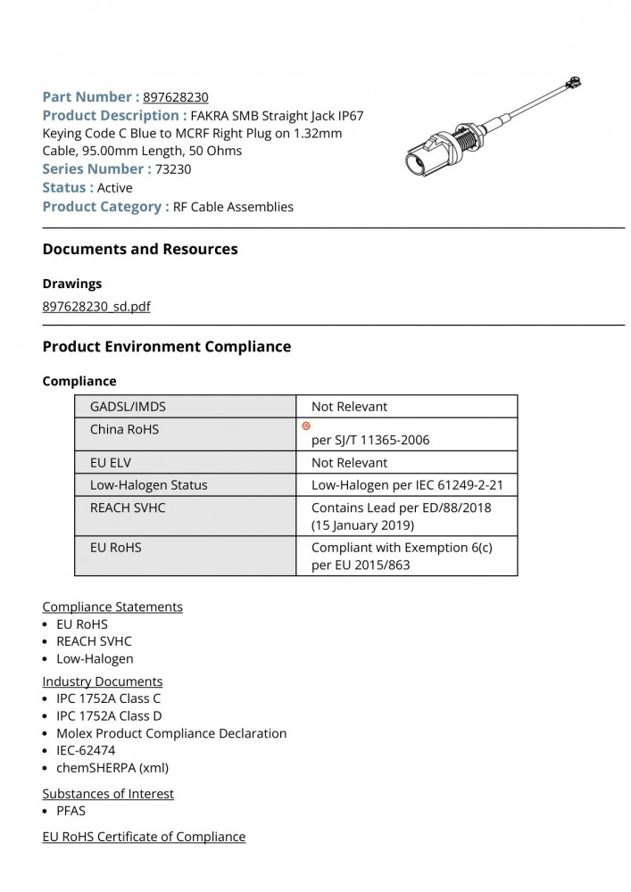 MOLEX 897628230 product drawing page 1