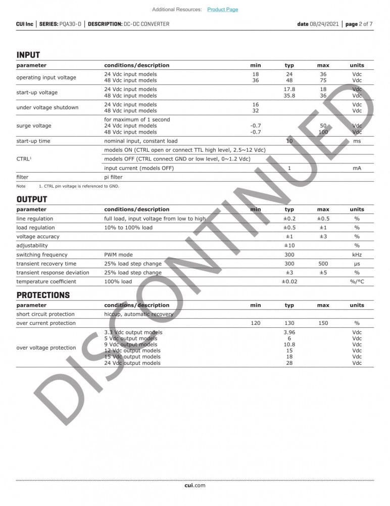 PQA30-D datasheet page 2