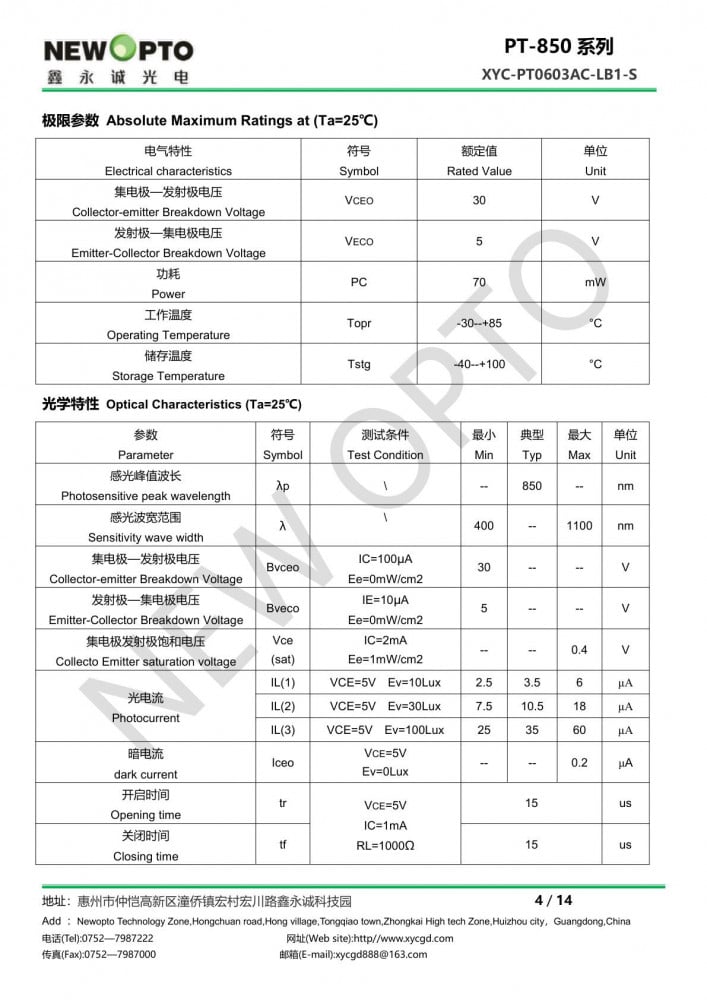 XYC-PT0603AC-LB1-S approval specification page 4