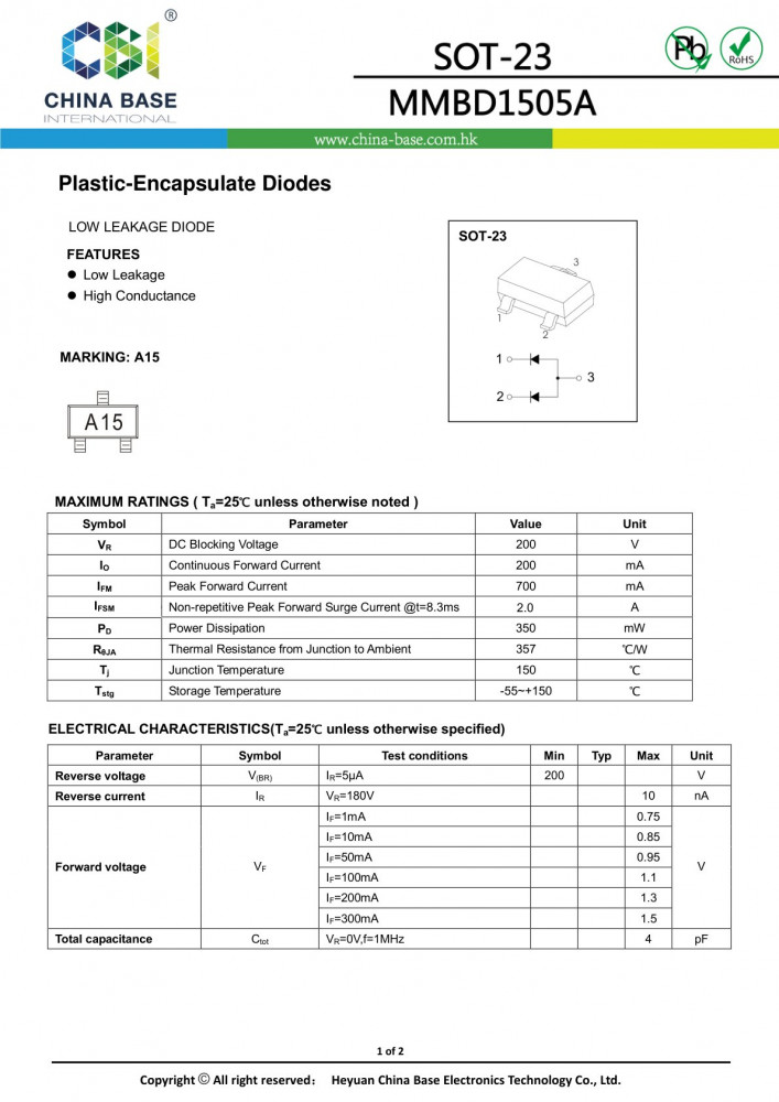 MMBD1505A datasheet page 1