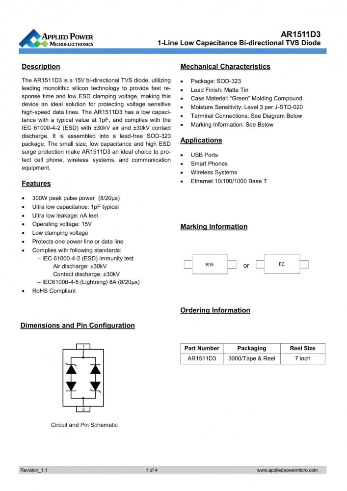 AR1511D3 datasheet page 1