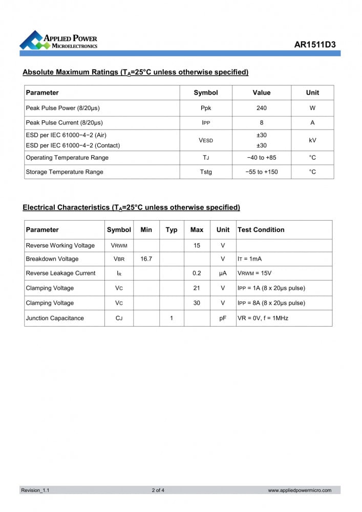 AR1511D3 datasheet page 2