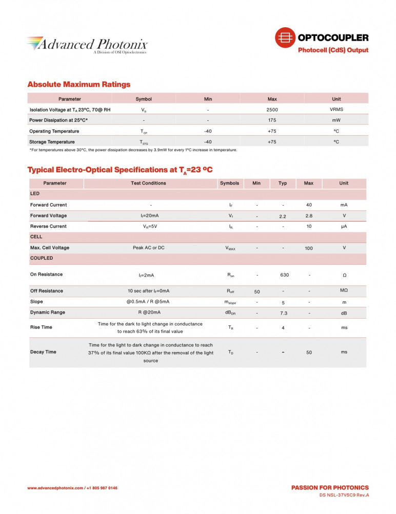 NSL-37V5C9 datasheet page 2