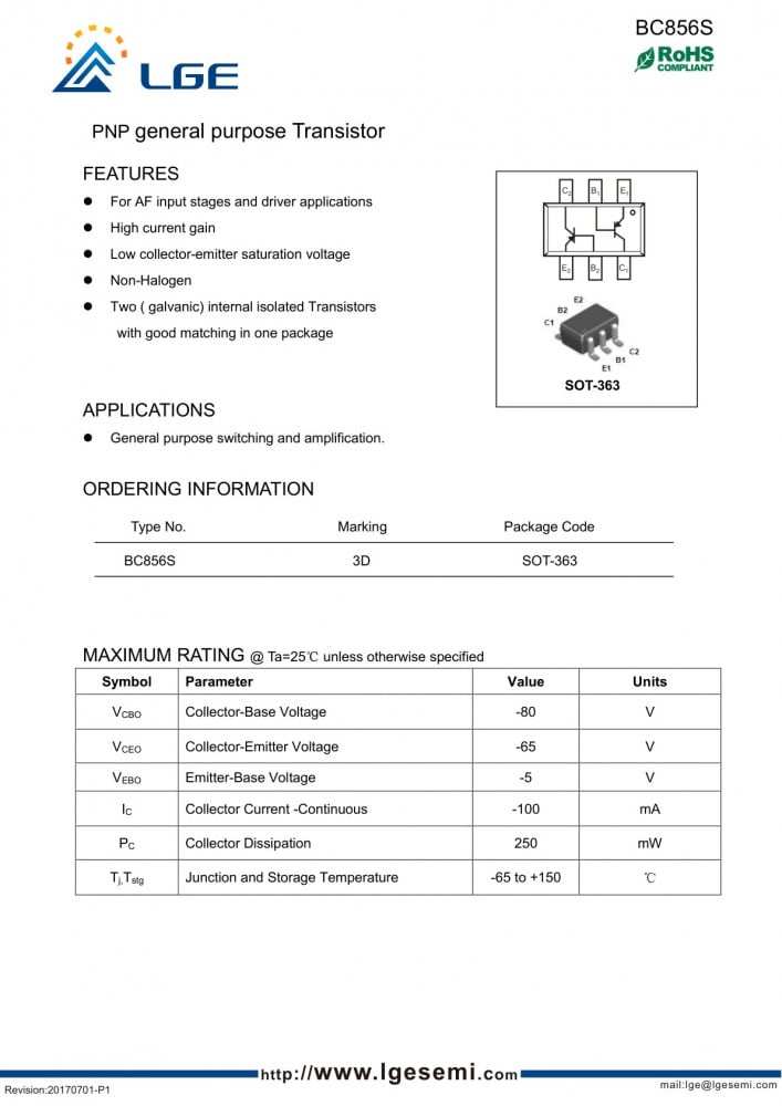 BC856S datasheet page 1
