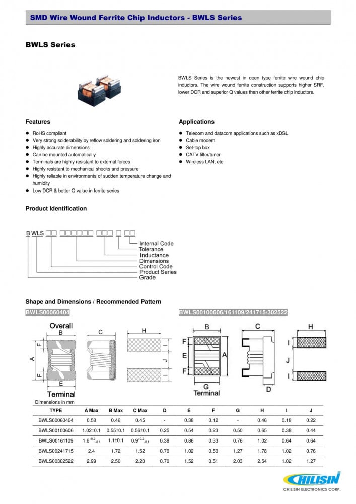 Chilisin BWLS datasheet page 1