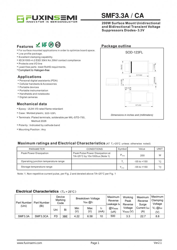 SMF3.3A datasheet page 1