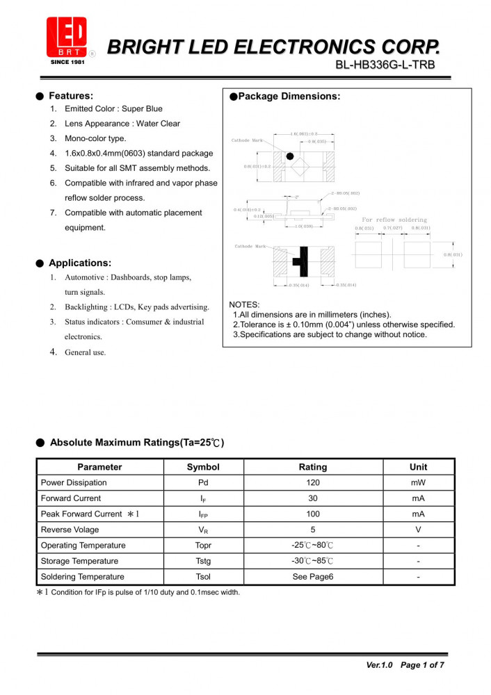 BL-HB336G-L-TRB datasheet page 1