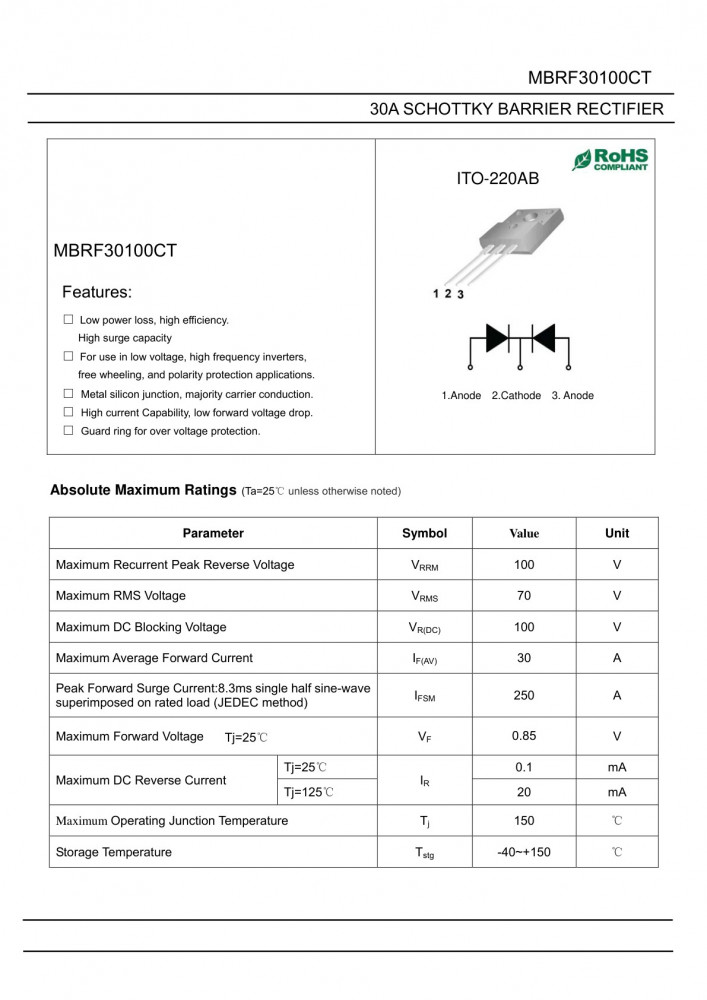 MBRF30100CT datasheet page 1
