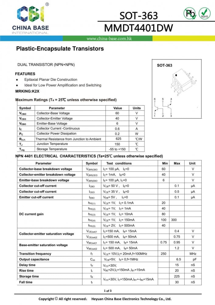 MMDT4401DW datasheet page 1
