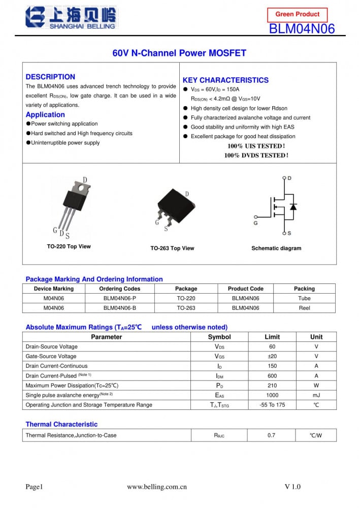 BLM04N06-P datasheet page 1