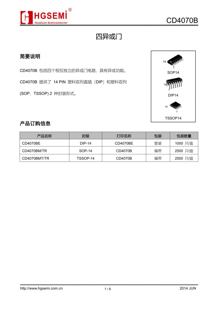 CD4070BE datasheet page 1