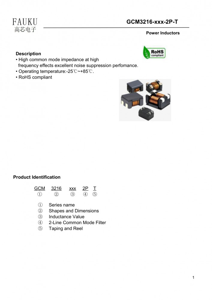 FAUKU GCM3216 series product documentation page 1