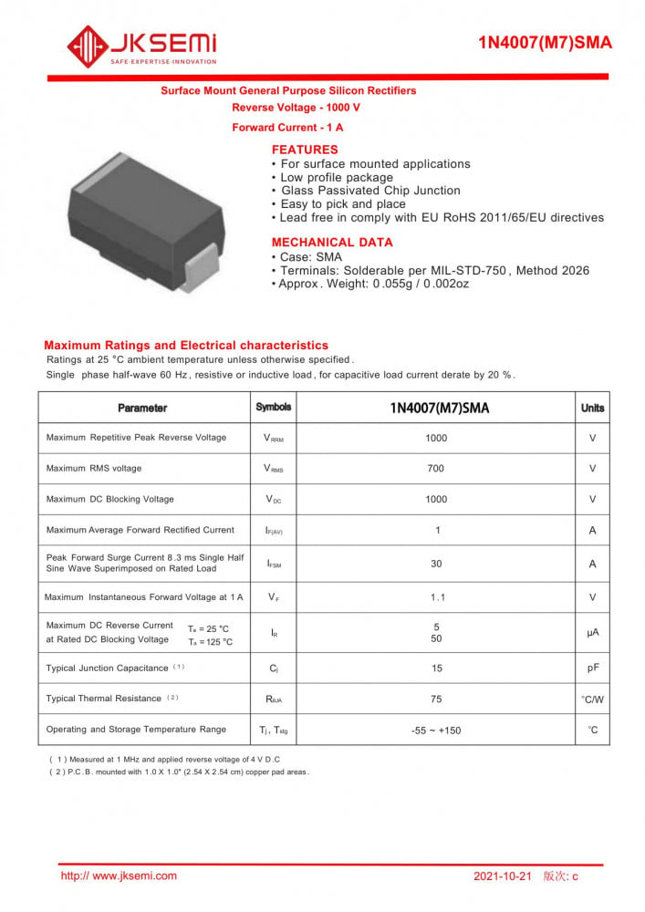 1N4007(M7)SMA datasheet page 1