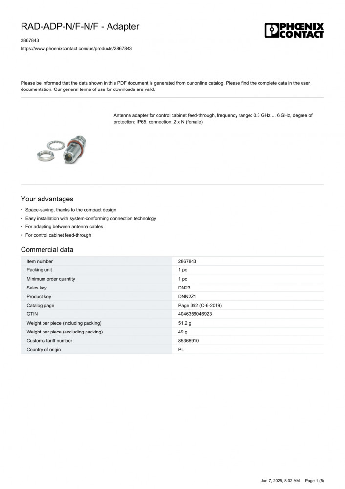 Phoenix Contact 2867843 product documentation page 1