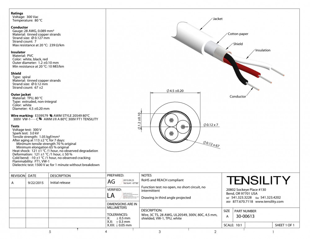 Tensility International 30-00613 cable product drawing