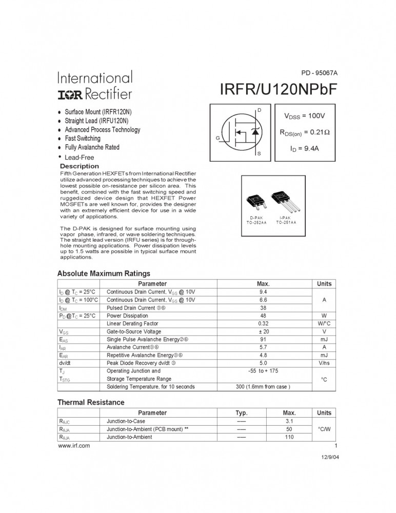 IRFR120NTRPBF datasheet page 1