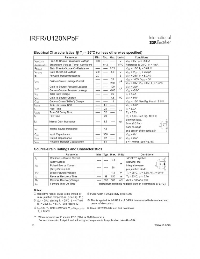 IRFR120NTRPBF datasheet page 2