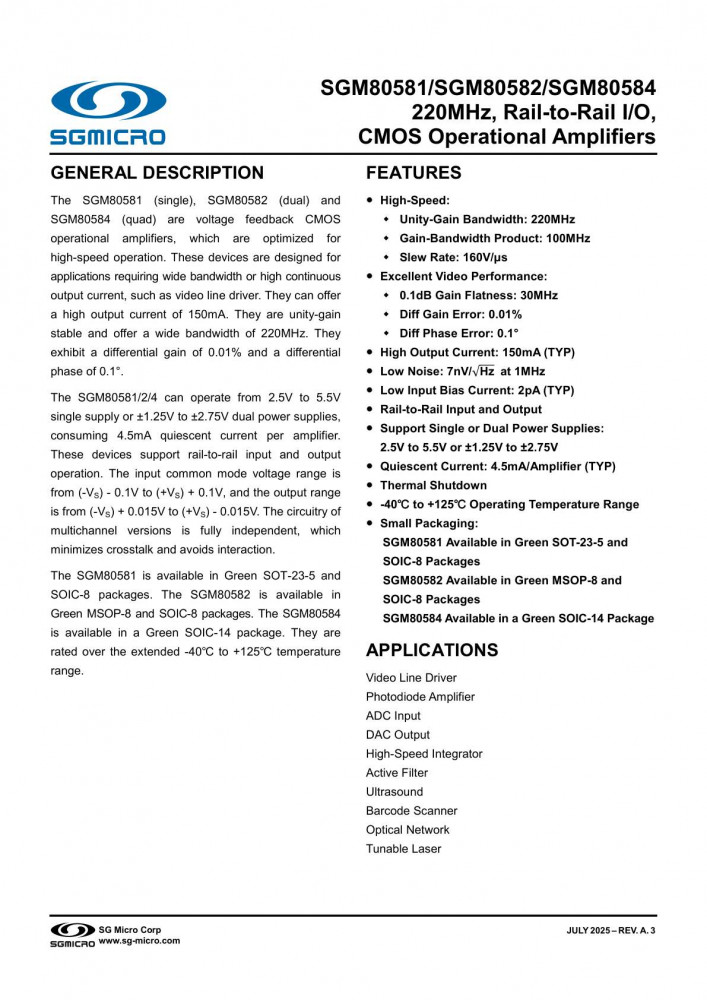 SGM80581 datasheet page 1