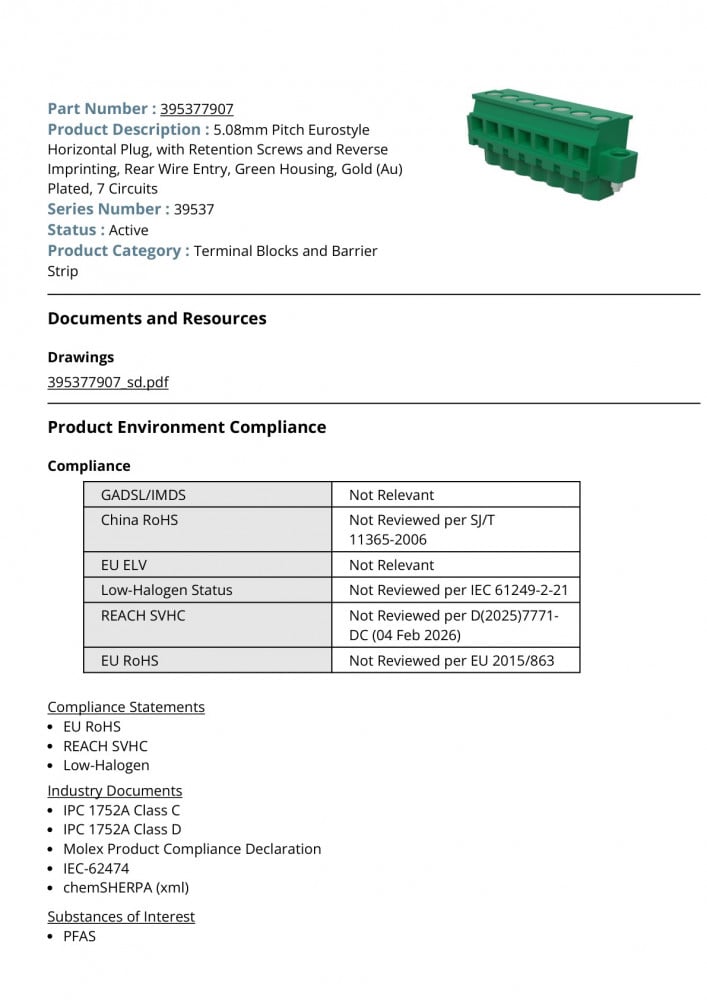 MOLEX product document page 1