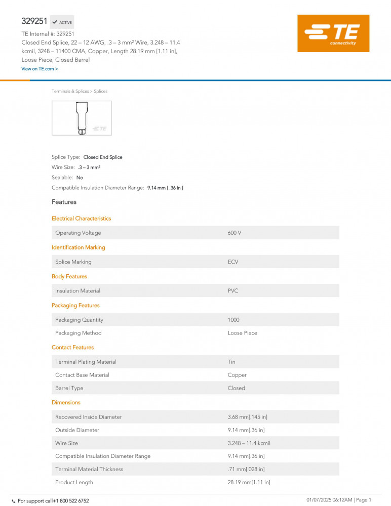 TE Connectivity 329251 technical document page 1