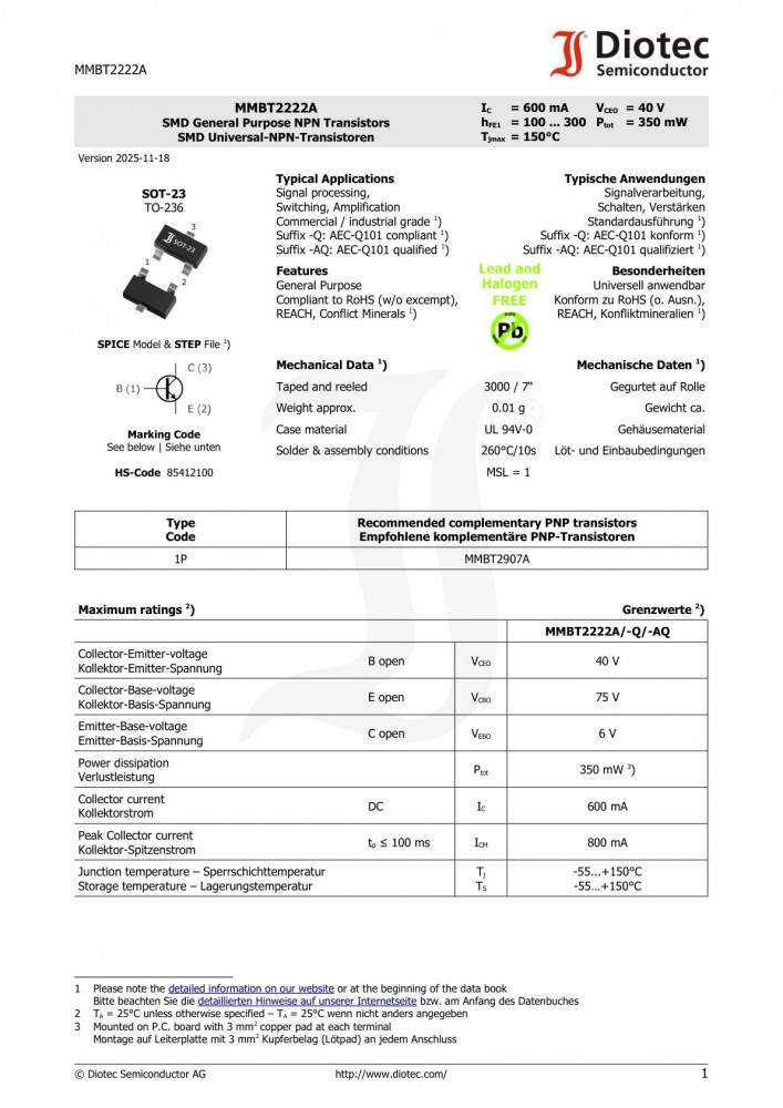 MMBT2222A datasheet page 1