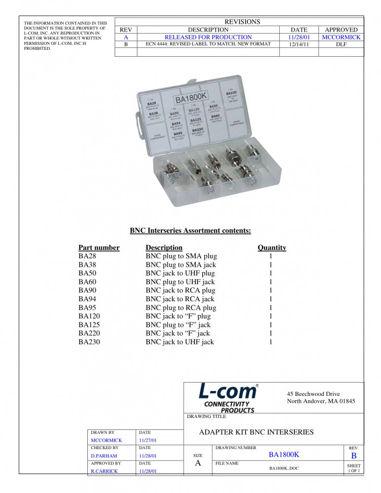 L-com BA1800K technical document page