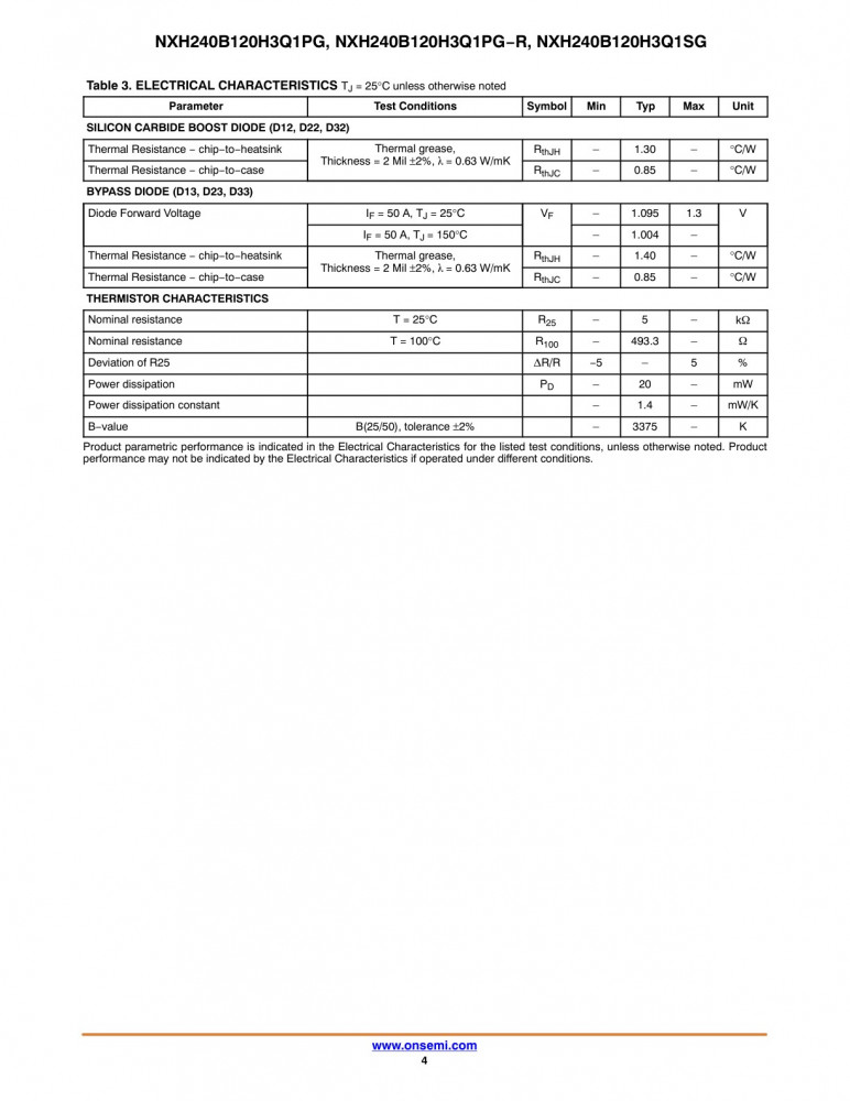 NXH240B120H3Q1 technical document page 4