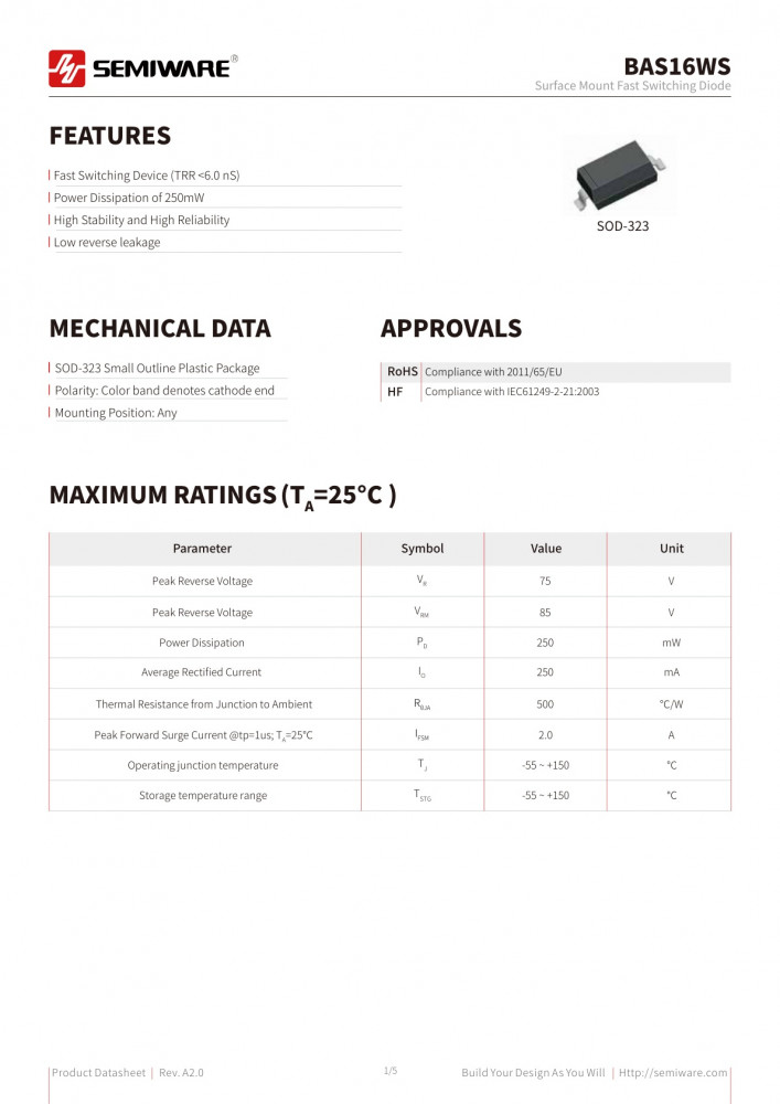 SEMIWARE BAS16WS datasheet page 1