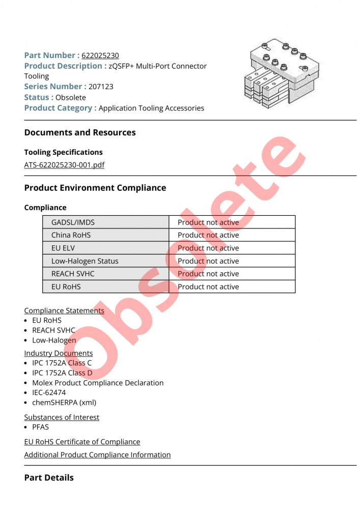 Molex 622025230 tooling specification preview, page 1
