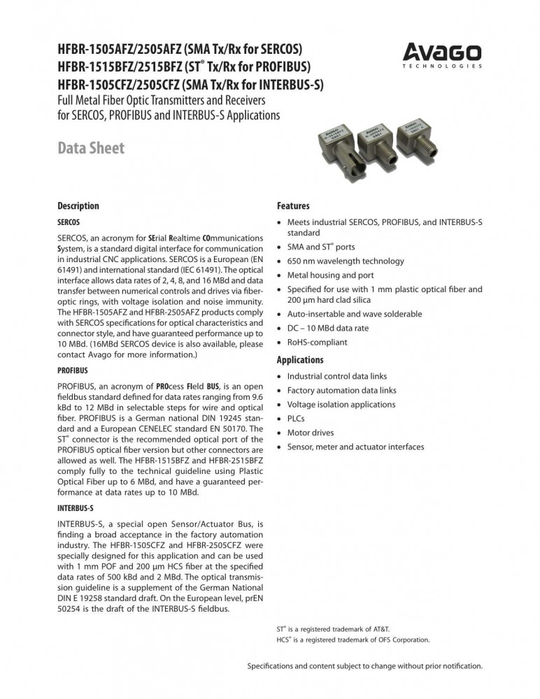 HFBR-1505AFZ datasheet page 1