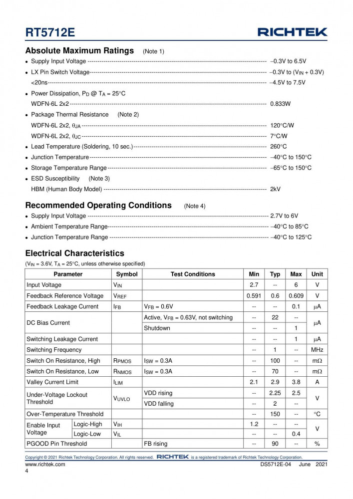 RT5712E datasheet page 4