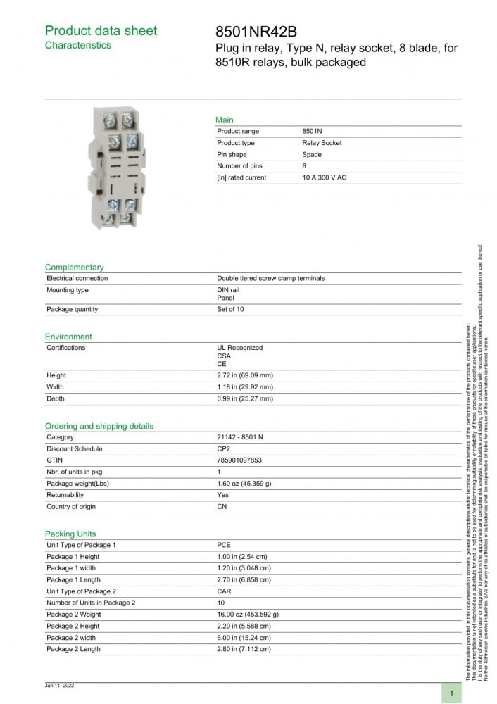 8501NR42B technical document page 1