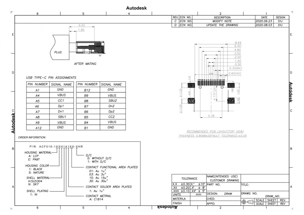 CAX TYPE-C-16P-BS-QT-7.35-3MD pin assignment page