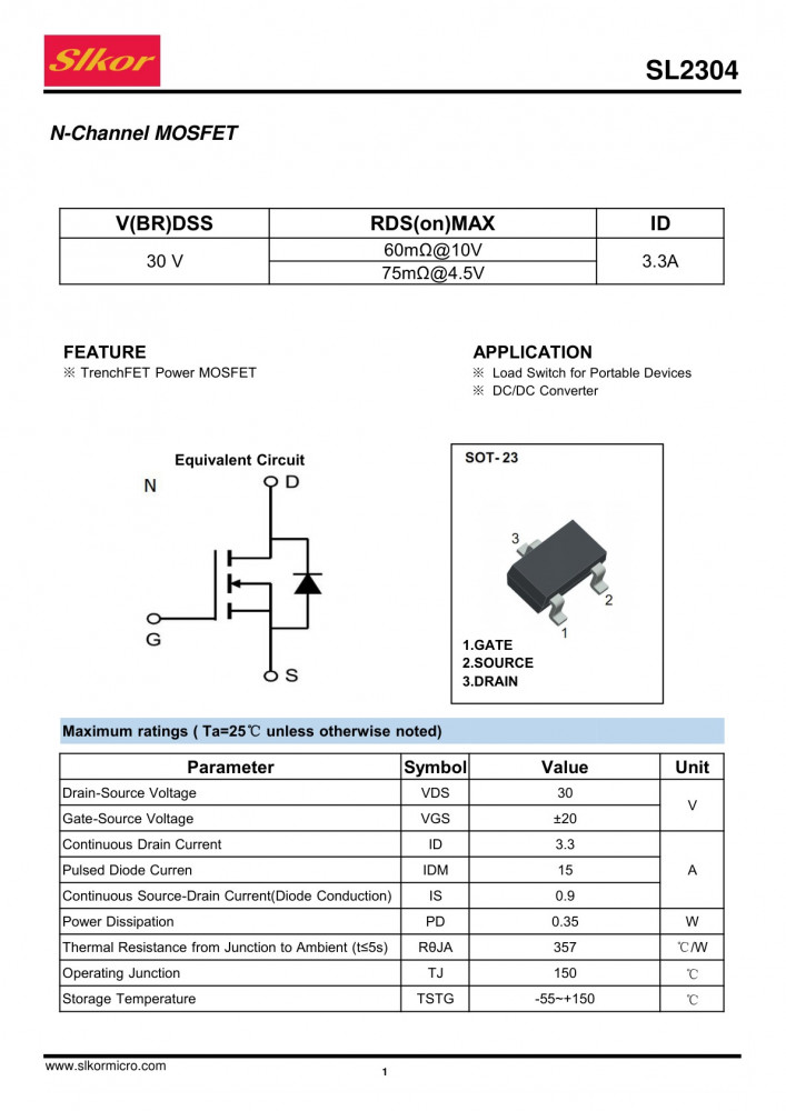 SL2304 datasheet page 1