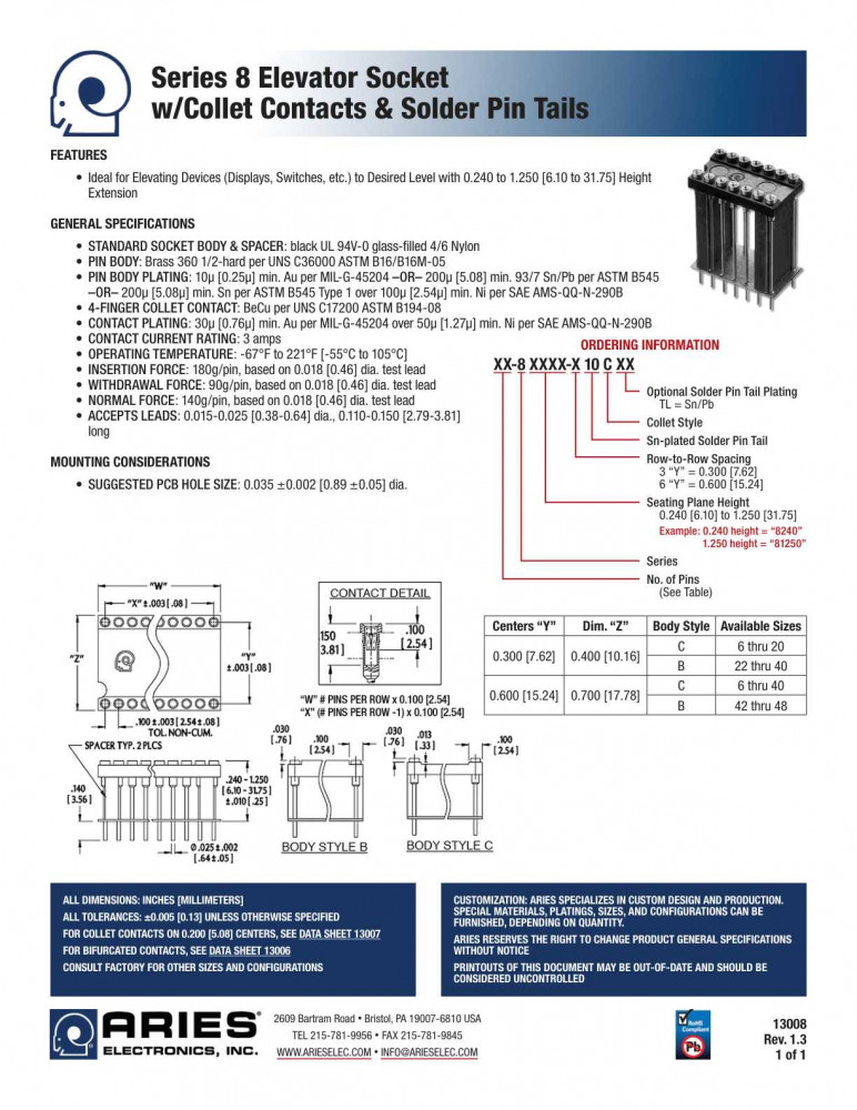 Aries Electronics 13008 product drawing
