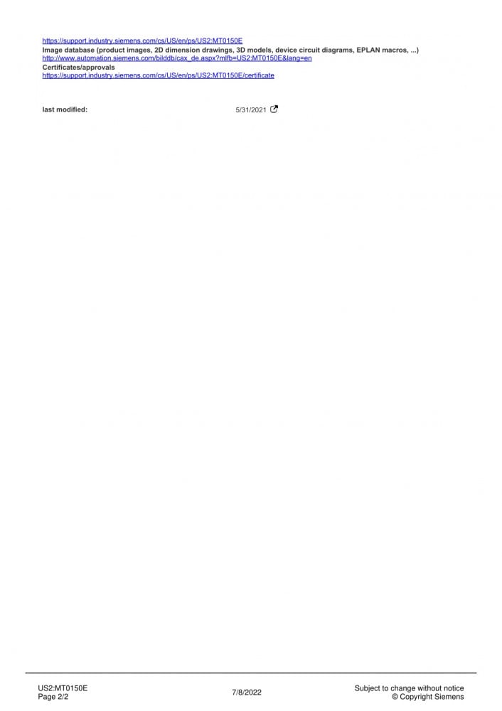 SIEMENS MT0150E datasheet page 2