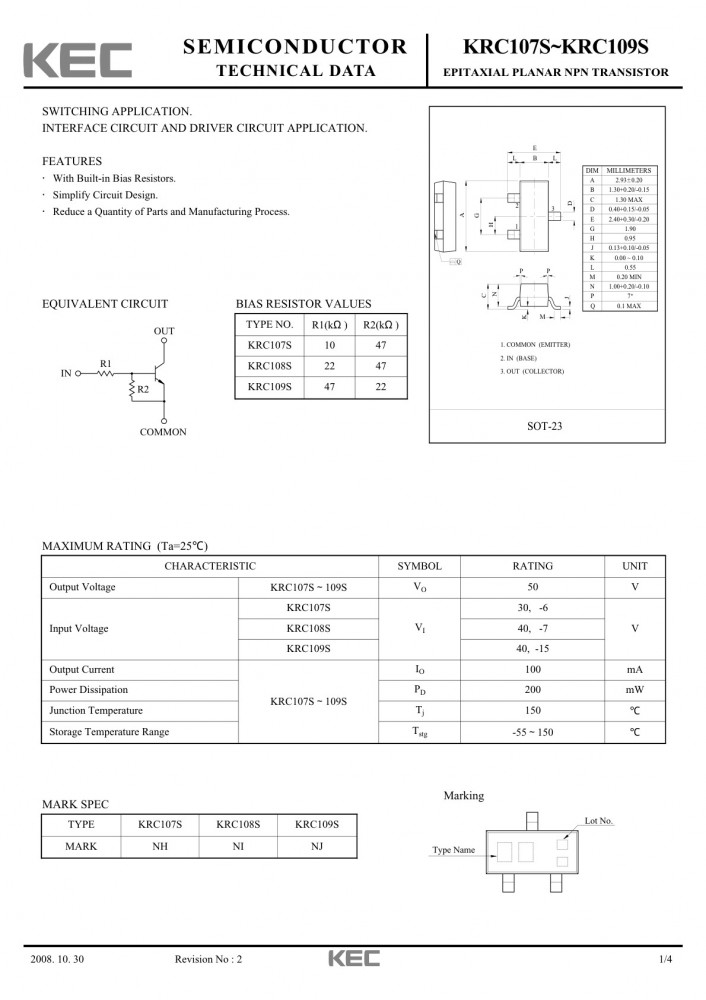 KEC KRC108S datasheet page 1