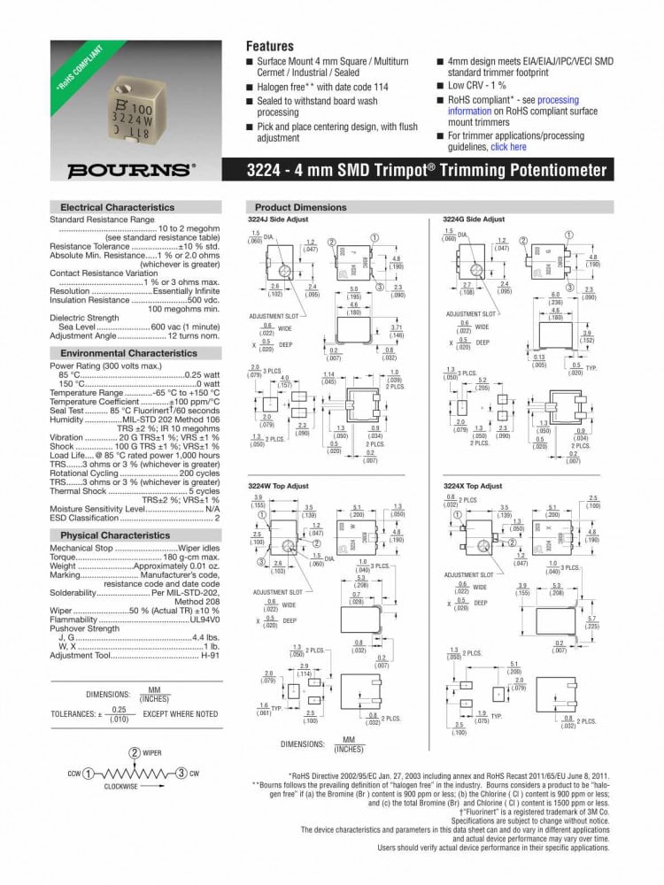 Bourns 3224 series datasheet page 1