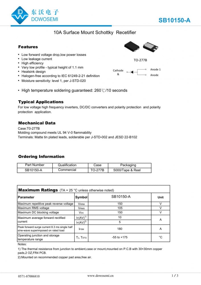 SB10150-A datasheet page 1