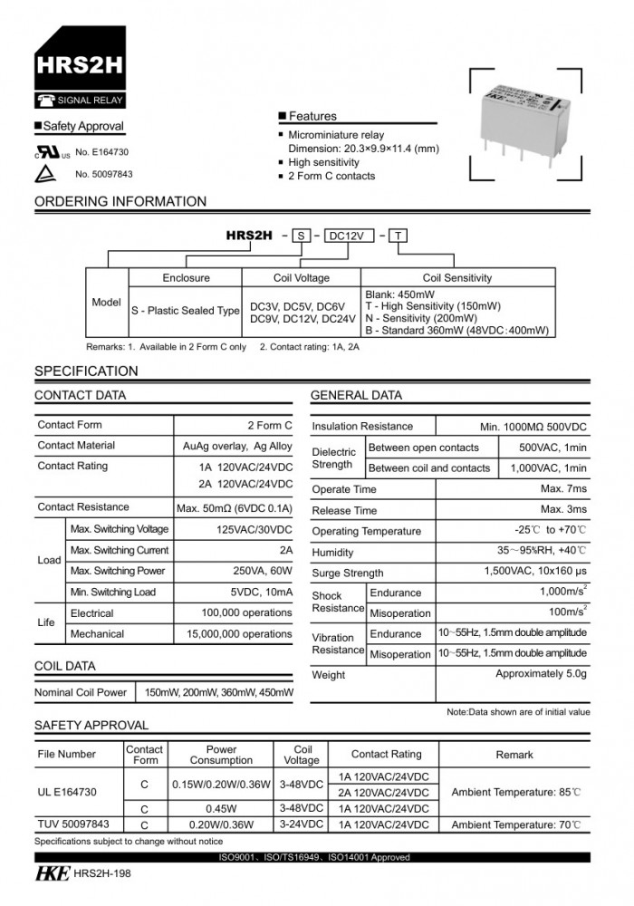 HUIKE HRS2H relay datasheet page 1