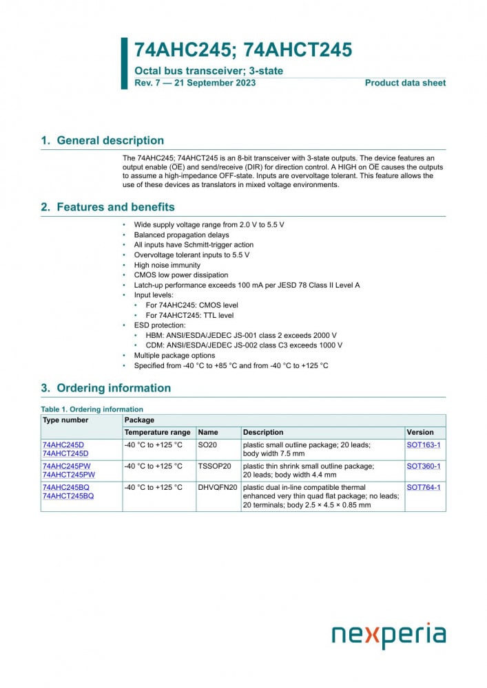 74AHC245 datasheet page 1