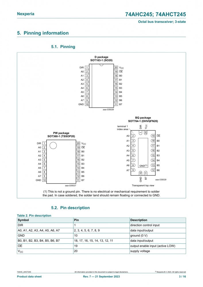 74AHC245 datasheet page 3