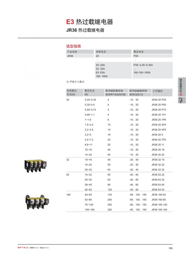 JR36 thermal overload relay selection guide